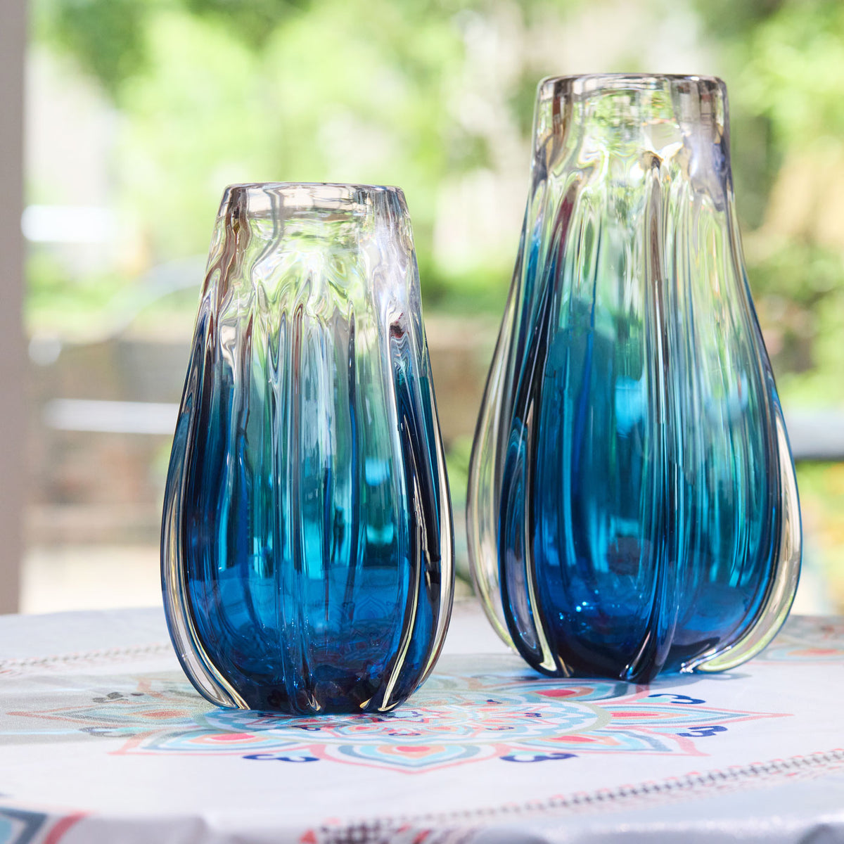 Hand Blown Laine Art Glass Vase - Blue Ombre 10-12.5 inch tall – Luxury ...