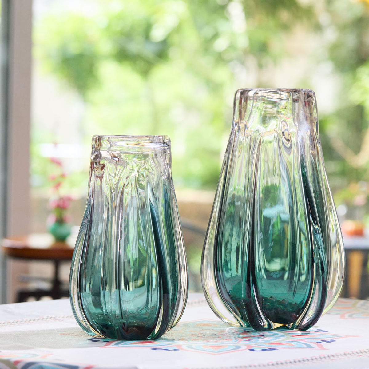 Hand Blown Laine Art Glass Vase - Forest Green Ombre 10-12.5 inch tall ...