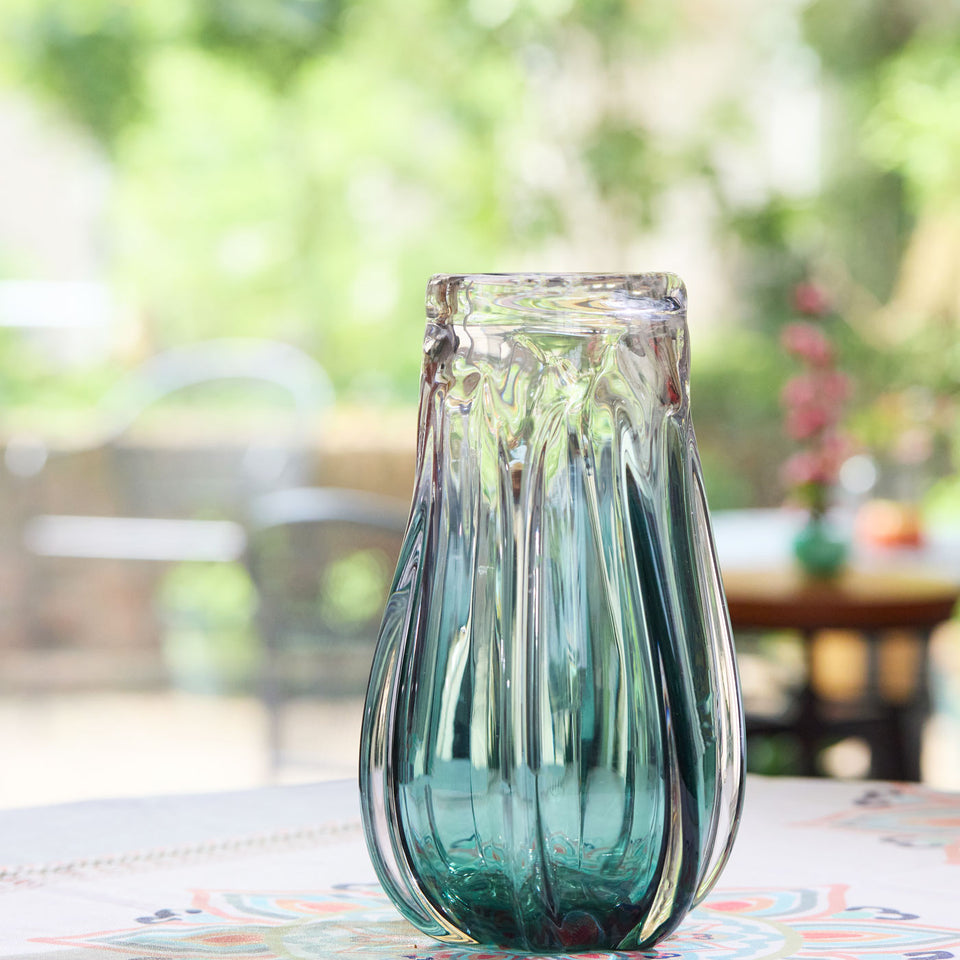 Hand Blown Laine Art Glass Vase - Forest Green Ombre 10-12.5 inch tall ...